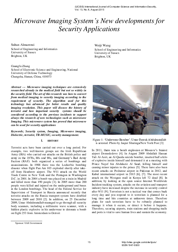 (PDF) Microwave Imaging System’s New developments for Security Applications