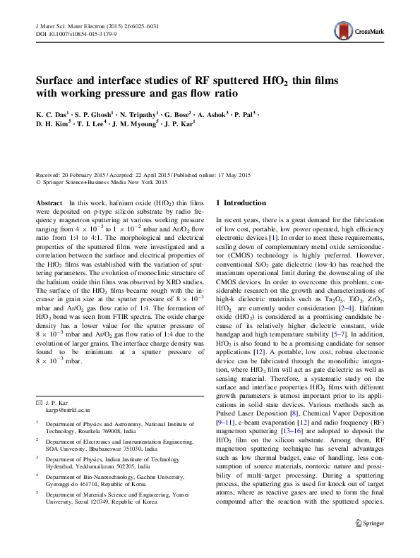(PDF) Surface and interface studies of RF sputtered HfO2 thin films ...