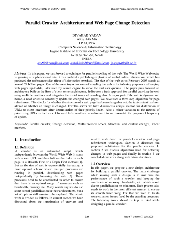 (PDF) Parallel Crawler Architecture and Web Page Change Detection