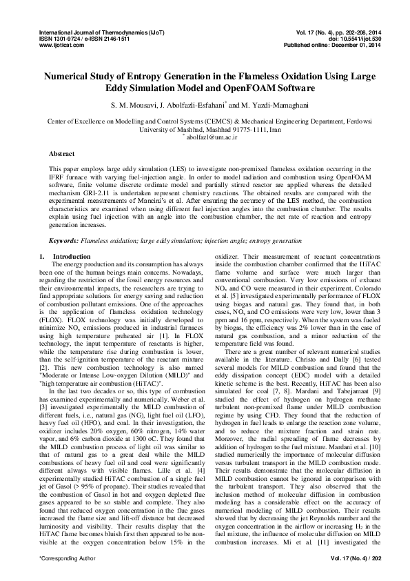 (PDF) Numerical Study of Entropy Generation in the Flameless Oxidation Using Large Eddy ...