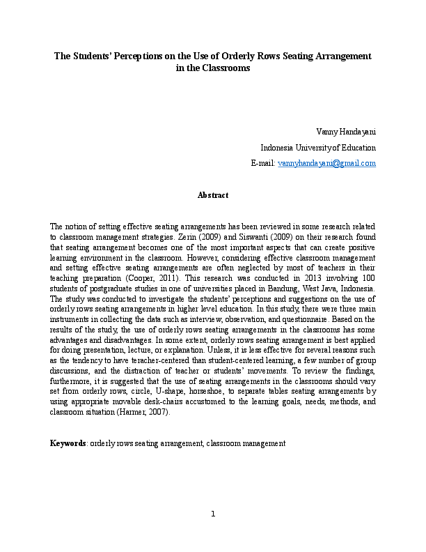 (DOC) The Students' Perceptions on the Use of Orderly Rows Seating ...