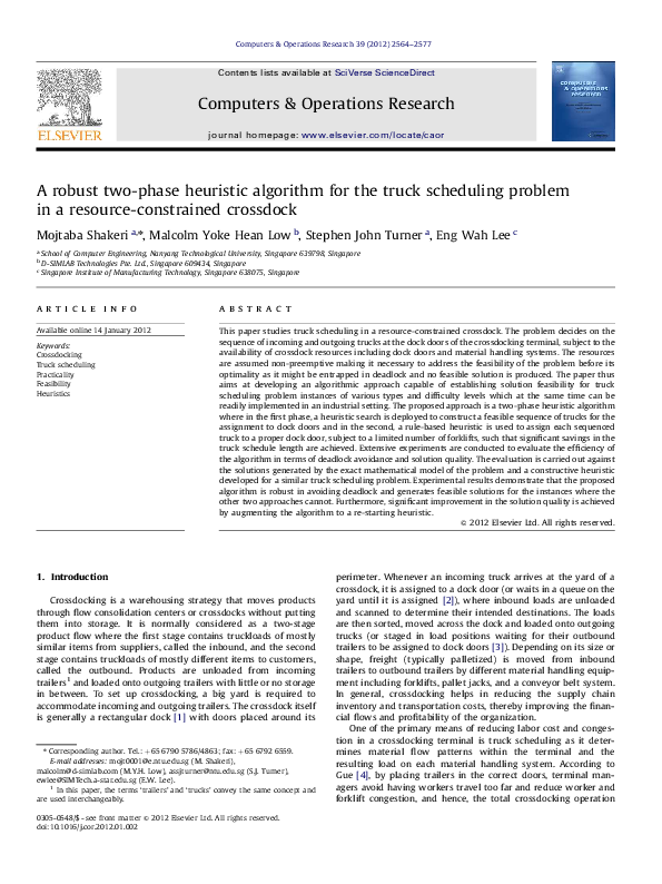 A Robust Two Phase Heuristic Algorithm For The Truck Scheduling Problem In A Resource