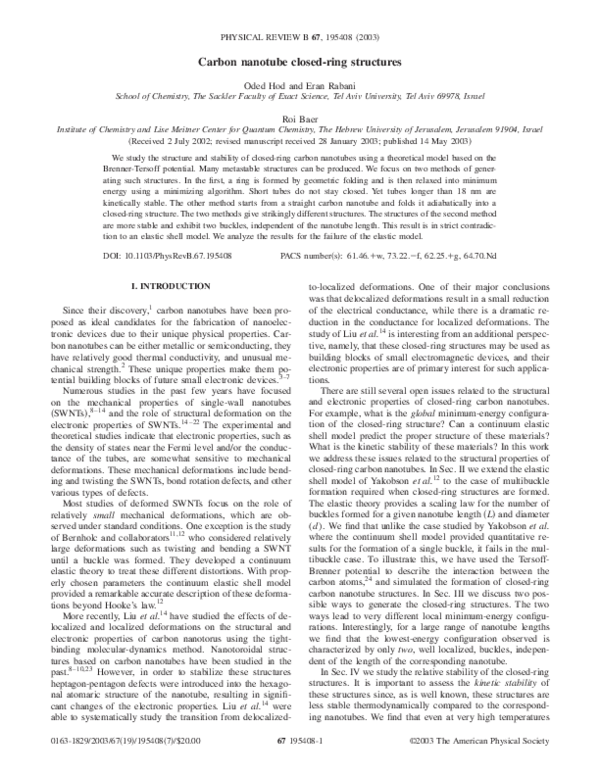(PDF) Carbon nanotube closed-ring structures | Eran Rabani and Oded Hod ...