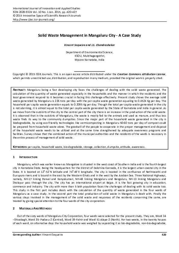 (PDF) Solid Waste Management in Mangaluru City - A Case Study