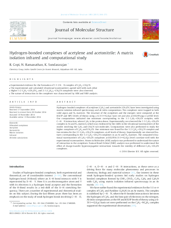 (PDF) Hydrogen-bonded complexes of acetylene and acetonitrile: A matrix ...