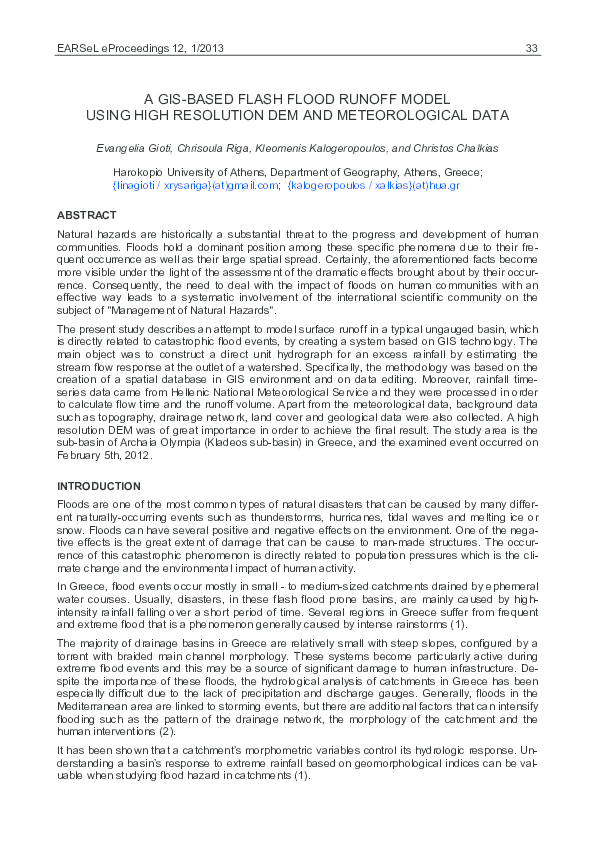 (PDF) A GIS-based flash flood runoff model using high resolution DEM and meteorological data
