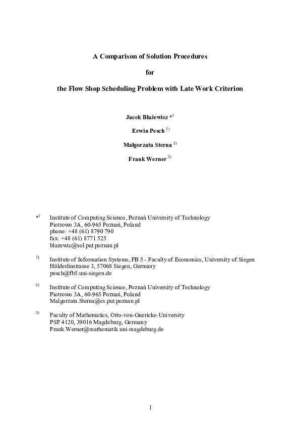 A Comparison Of Solution Procedures For The Flow Shop Scheduling Problem With Late Work Criterion