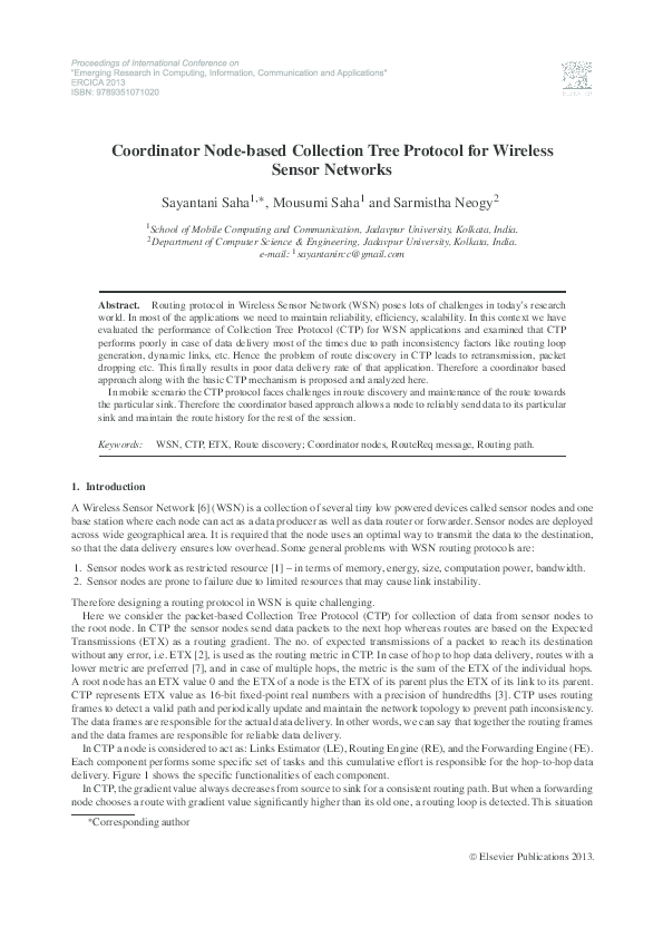 Pdf Coordinator Node Based Collection Tree Protocol For Wireless