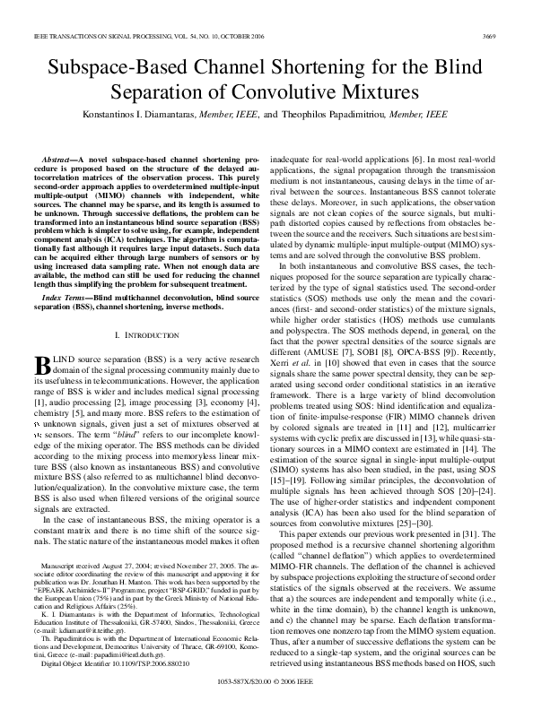 (PDF) Subspace-Based Channel Shortening for the Blind Separation of Convolutive Mixtures