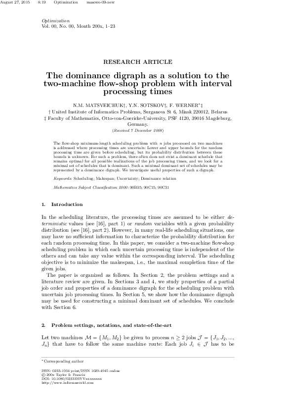 The dominance digraph as a solution to the two-machine flow-shop problem with interval ...