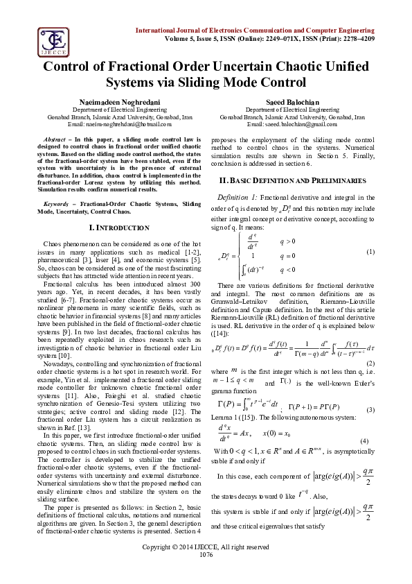 Pdf Control Of Fractional Order Uncertain Chaotic Unified Systems Via Sliding Mode Control