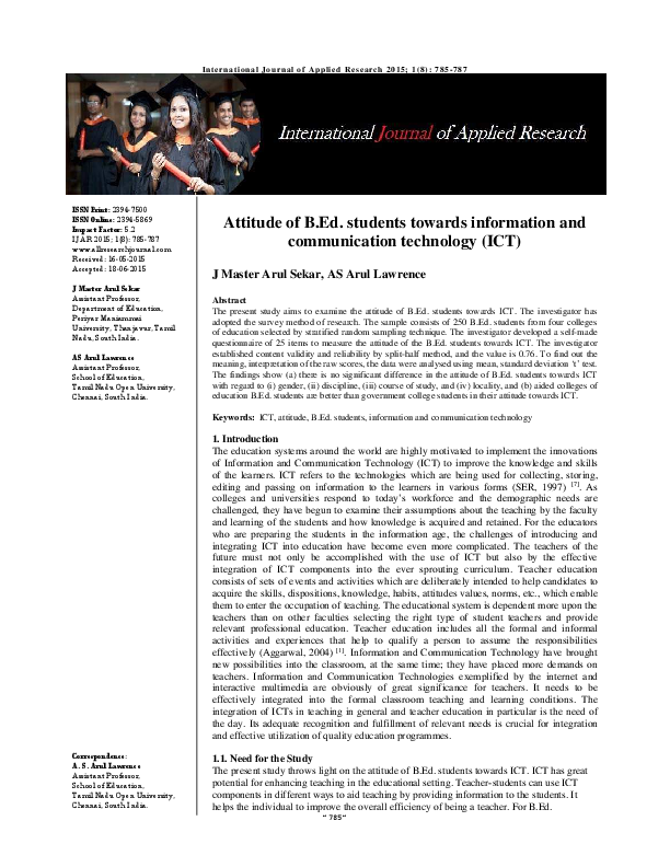 (PDF) Attitude of B.Ed. students towards information and communication technology (ICT)