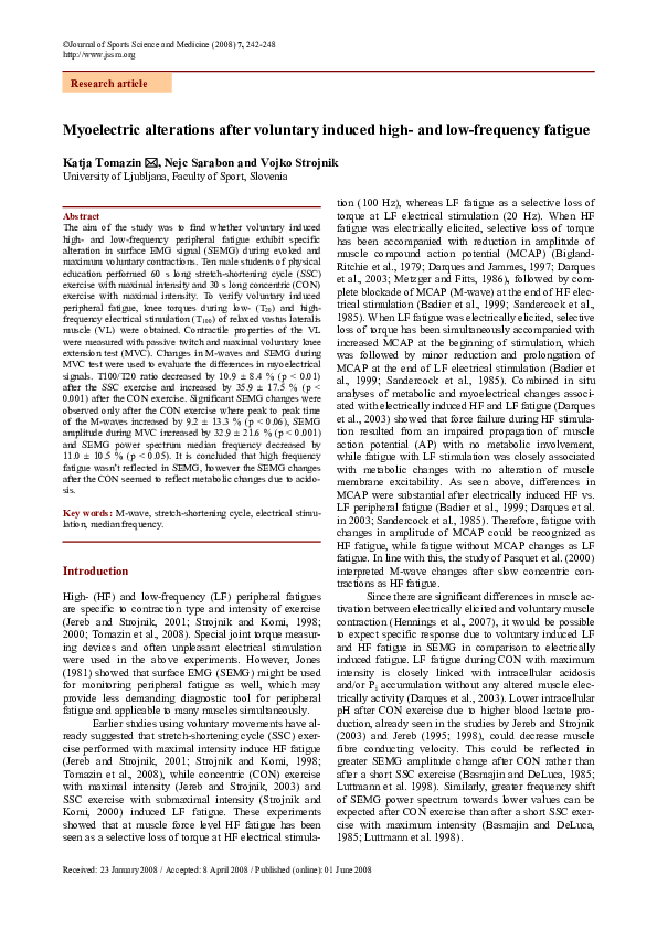 (PDF) Myoelectric alterations after voluntary induced high- and low-frequency fatigue
