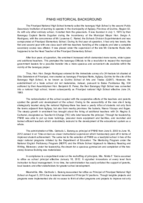 (DOC) PNHS HISTORICAL BACKGROUND