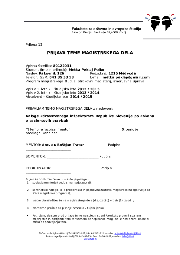 (DOC) PRIJAVA TEME MAGISTRSKEGA DELA