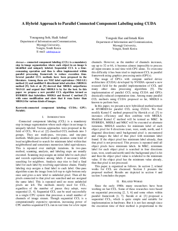 Pdf A Hybrid Approach To Parallel Connected Component Labeling Using Cuda Hadi Raja