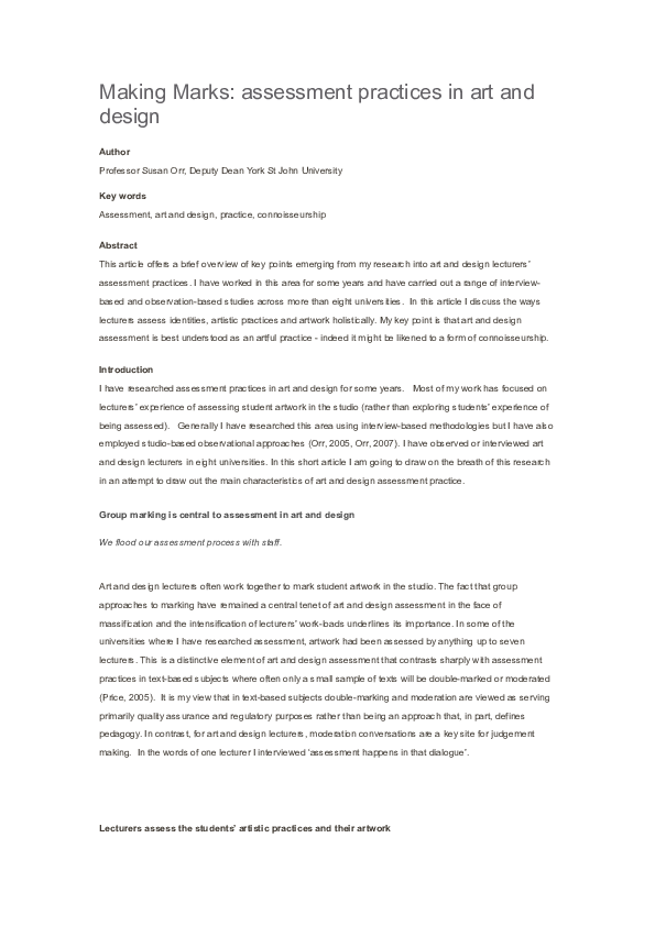 (DOC) Making Marks: Assessment practices in art and design