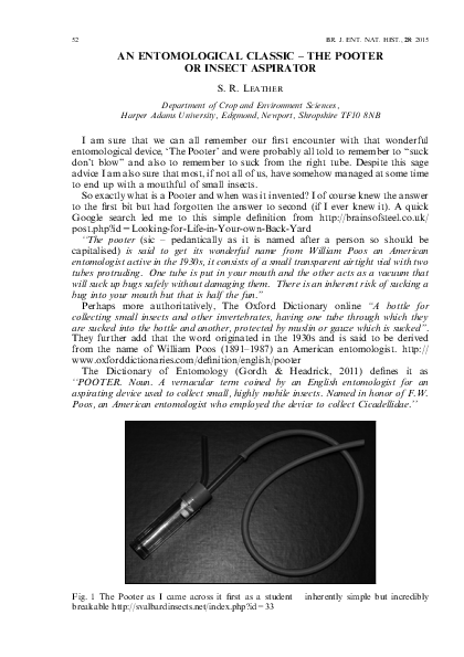 (PDF) AN ENTOMOLOGICAL CLASSIC – THE POOTER