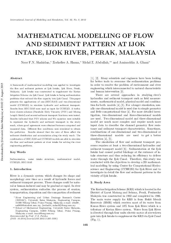 (PDF) MATHEMATICAL MODELLING OF FLOW AND SEDIMENT PATTERN AT IJOK INTAKE, IJOK RIVER, PERAK ...