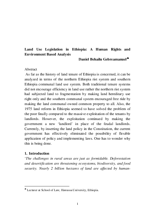 (PDF) Land Use Legislation in Ethiopia: A Human Rights and Environment ...