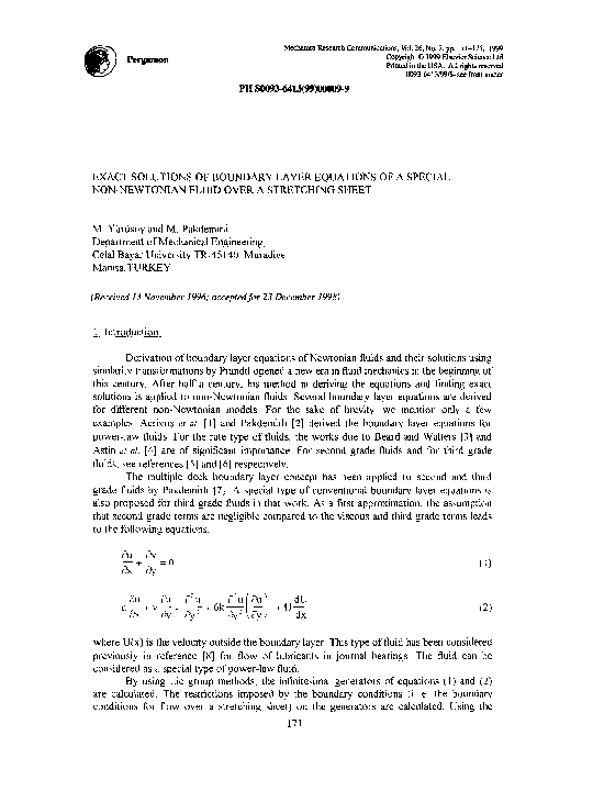 Pdf Boundary Layer Solutions For Non Newtonian Fluids