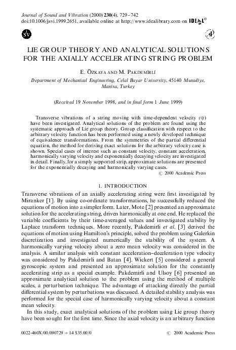 (PDF) LIE GROUP THEORY AND ANALYTICAL SOLUTIONS FOR THE AXIALLY ACCELERATING STRING PROBLEM
