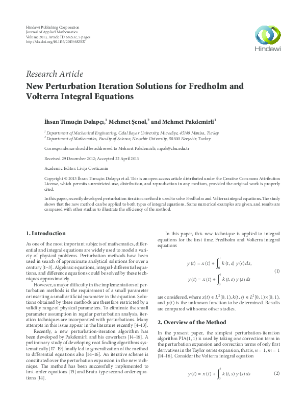 Pdf New Perturbation Iteration Solutions For Fredholm And Volterra