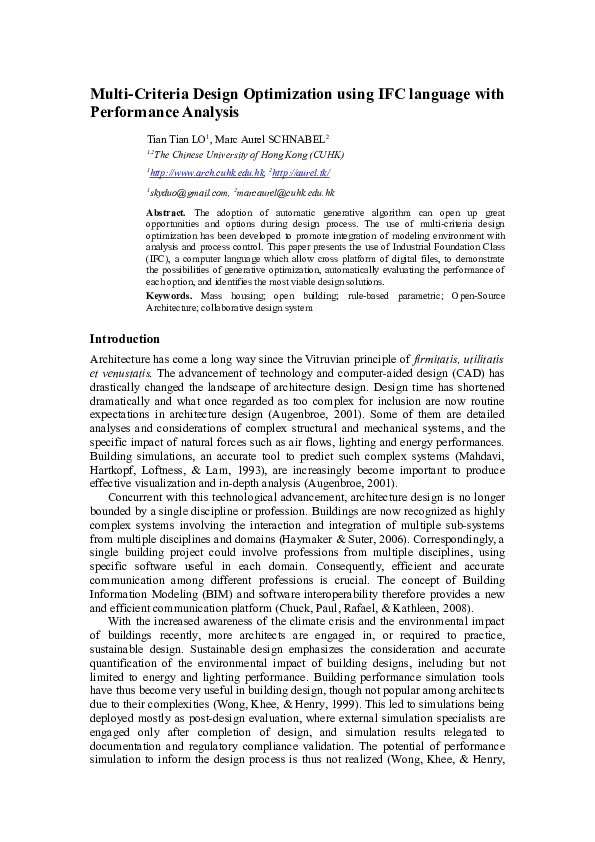 (DOC) Multi-Criteria Design Optimization using IFC language with Performance Analysis