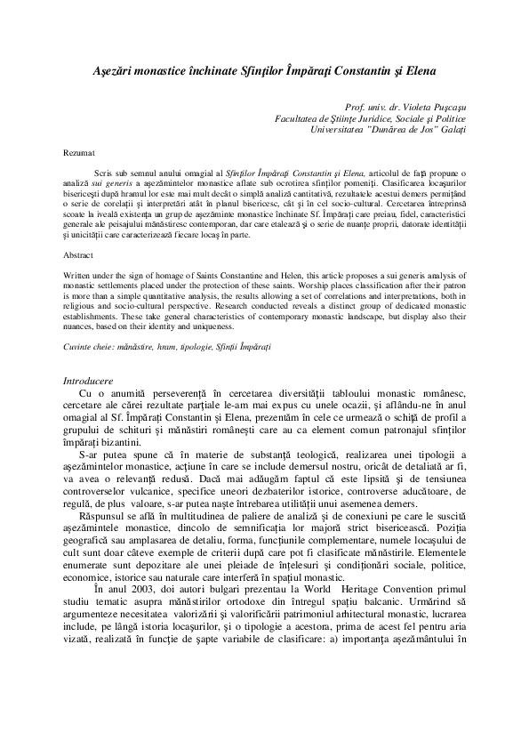 Aşezări monastice din România închinate Sfinţilor Împăraţi Constantin ...