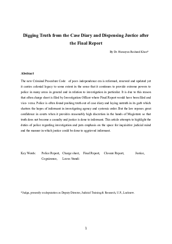 (DOC) Digging Truth from the Case Diary and Dispensing Justice after ...
