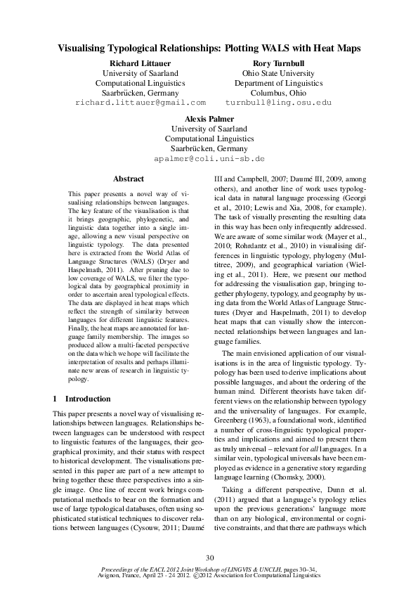 (PDF) Visualising Typological Relationships: Plotting WALS with Heat Maps