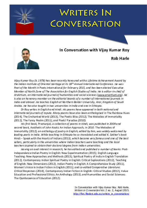 (PDF) Interview by Mr. Rob Harle for Writers in Conversation, Flinders ...