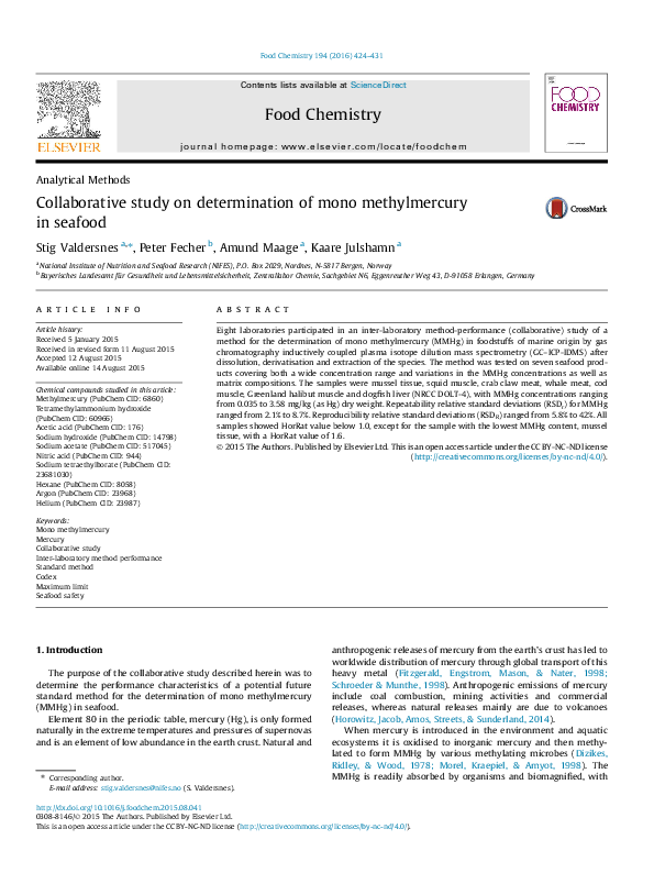 (PDF) Collaborative study on determination of mono methylmercury in ... (PDF) Collaborative study on determination of mono methylmercury in ...
