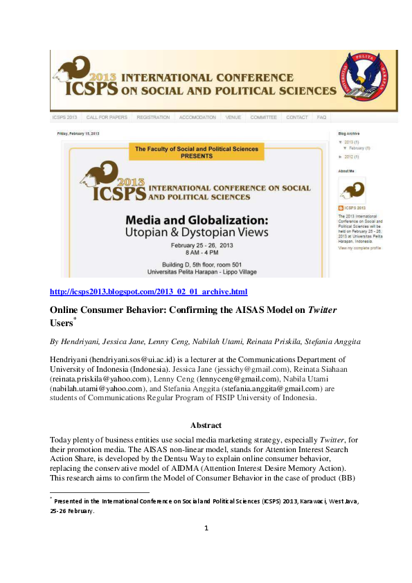 (PDF) Online Consumer Behavior: Confirming the AISAS Model on Twitter Users