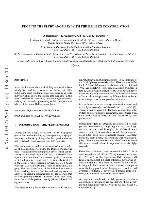 (PDF) Probing the Flyby Anomaly with the Galileo Constellation