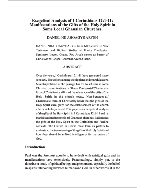 (PDF) Exegetical Analysis of 1 Corinthians 12:1-11 for an Understanding ...