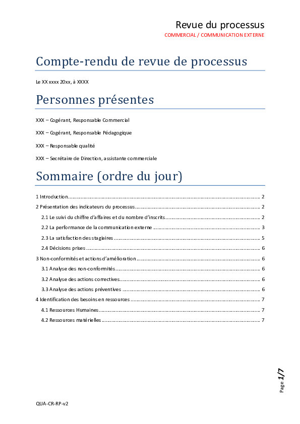 (PDF) Revue du processus Compte-rendu de revue de processus