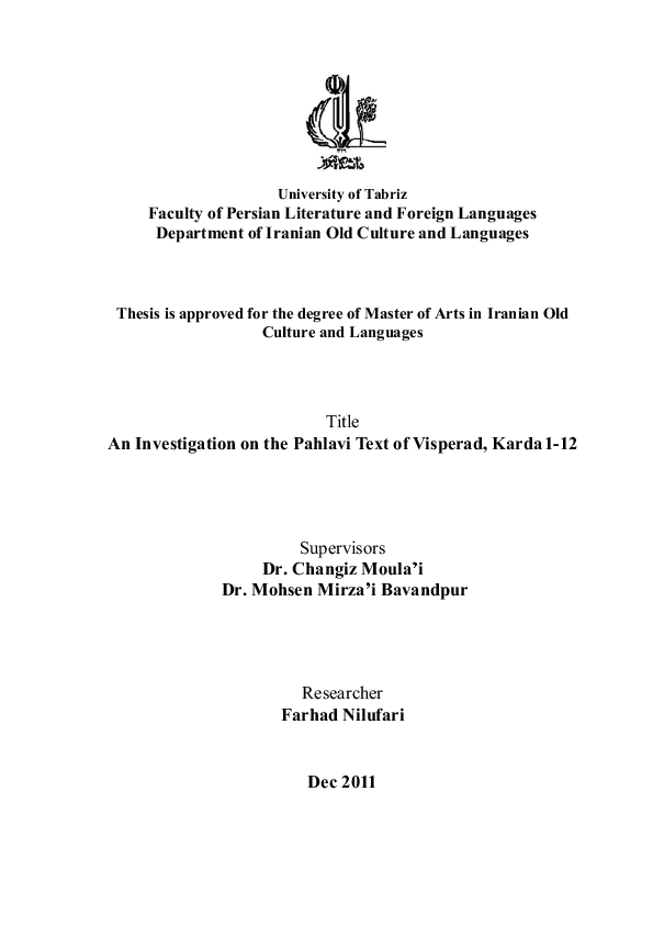 (PDF) An Investigation on the Pahlavi Text of Visperad