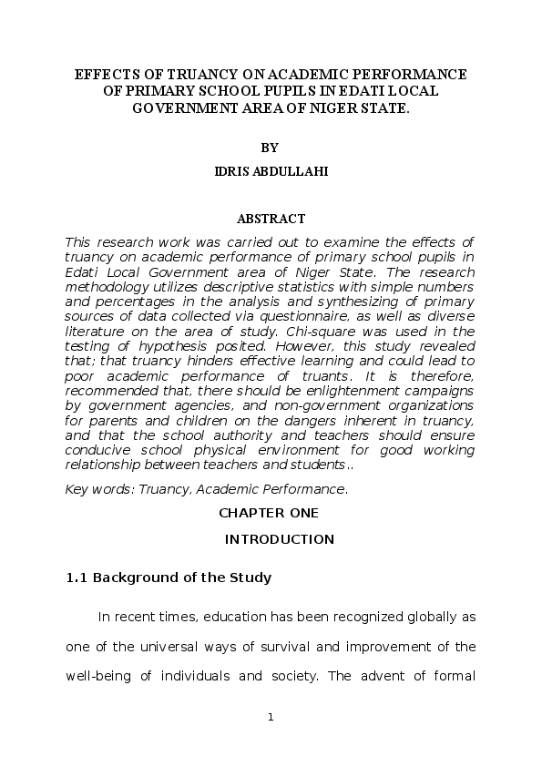 (DOC) Effect of Truancy on Academic Performance of Primary Pupils in ...