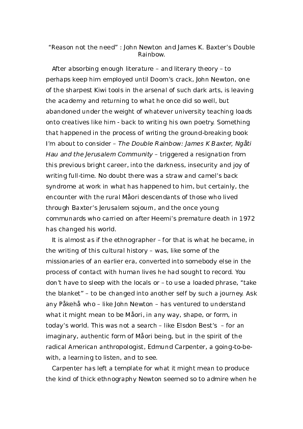 (DOC) 'Reason not the need’ : John Newton and James K. Baxter’s Double ...