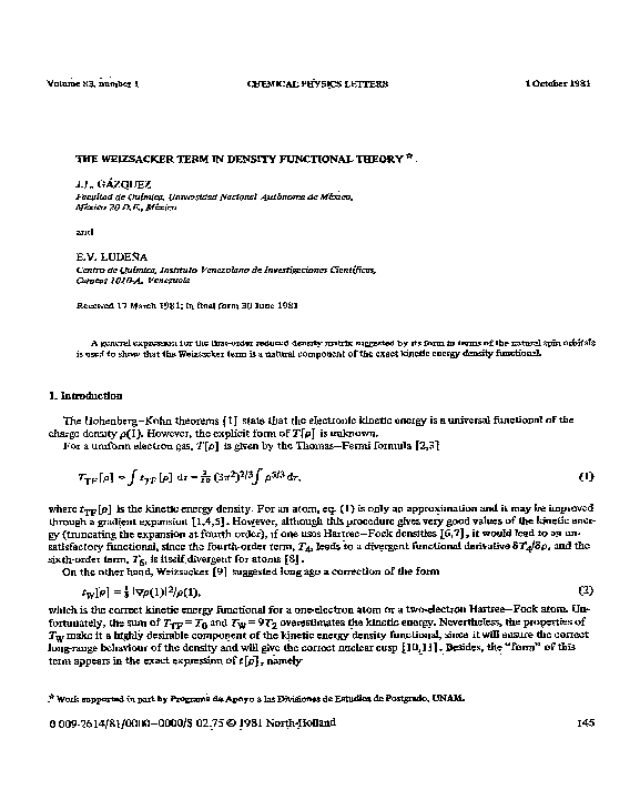 (PDF) 'I-FE WEIZSACKER TERM IN DENSITY FUNCTIONAL TEEORY