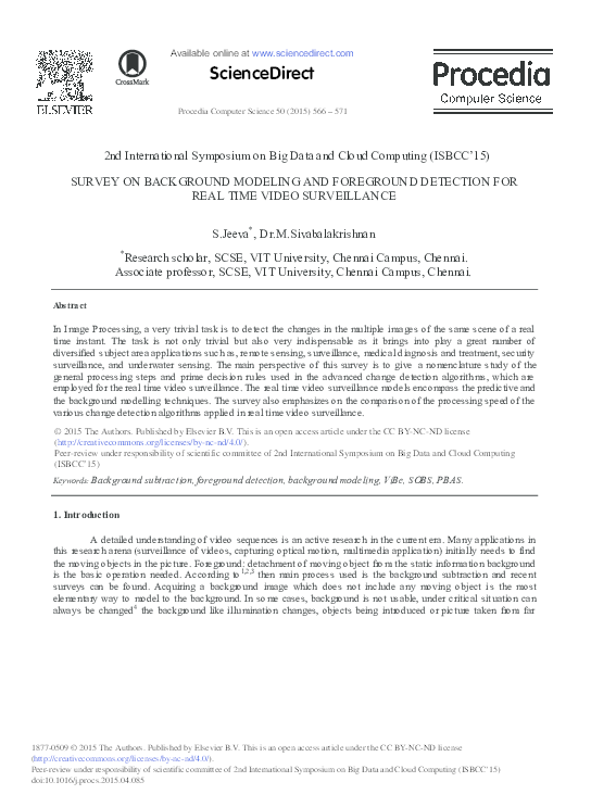 Pdf Survey On Background Modeling And Foreground Detection For Real Time Video Surveillance
