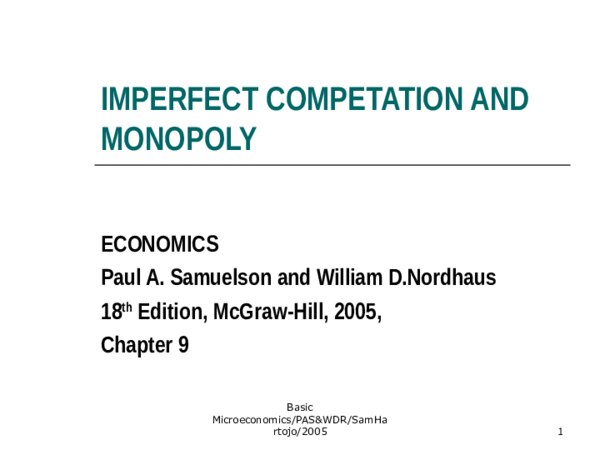 (PPT) CHAPTER 9 IMPERFECT COMPETATION AND MONOPOLY