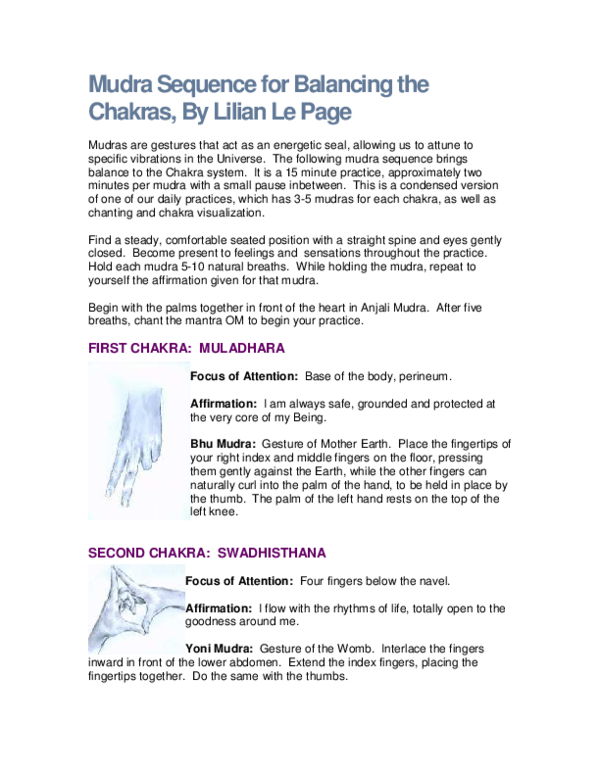 (PDF) Mudra Sequencefor Balancingthe Chakras