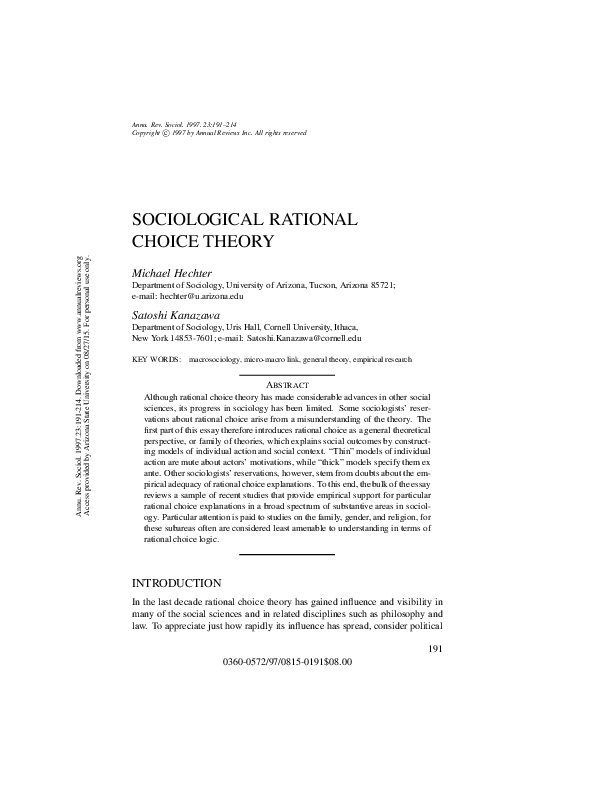 (PDF) Sociological rational choice theory