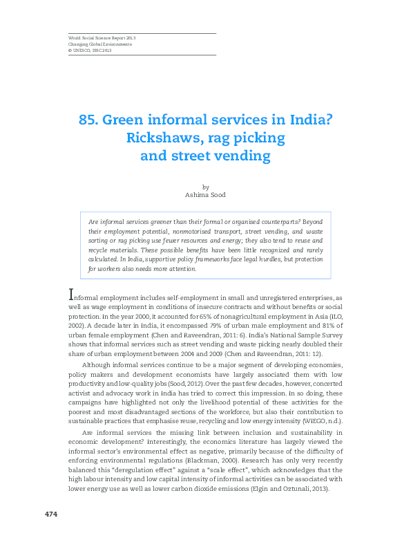 (PDF) Green informal services in India? Rickshaws, rag picking and ...