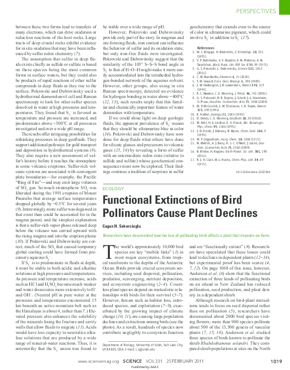 (PDF) Functional Extinctions of Bird Pollinators Cause Plant Declines