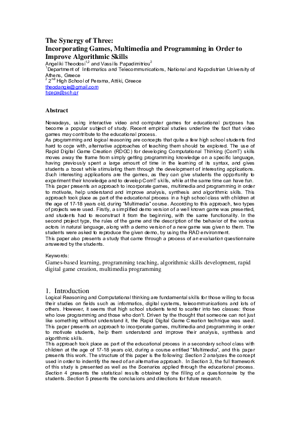 (PDF) The Synergy of Three: Incorporating Games, Multimedia and Programming in Order to Improve ...
