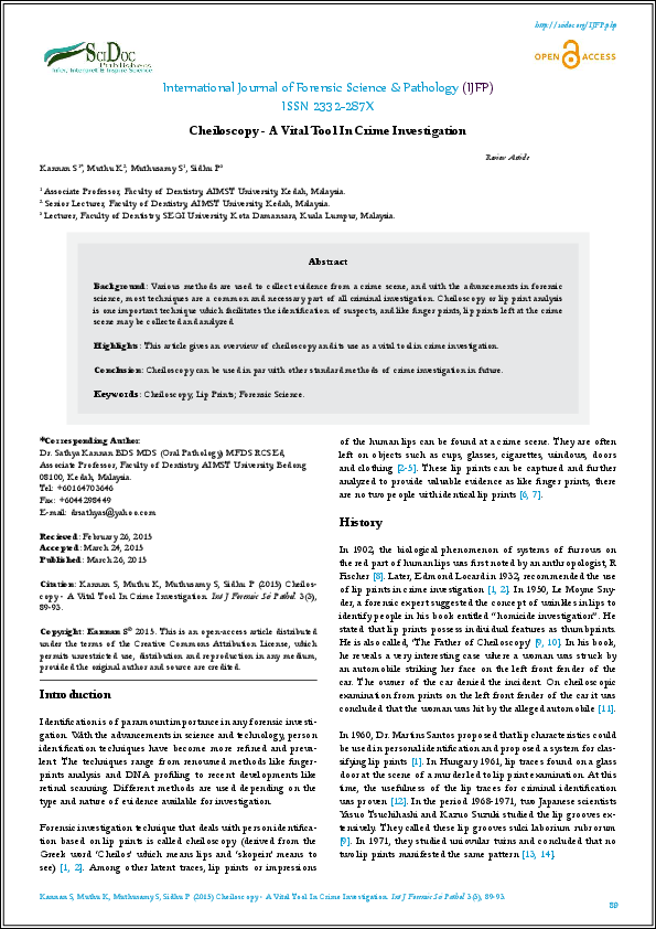 (PDF) Cheiloscopy - A Vital Tool In Crime Investigation