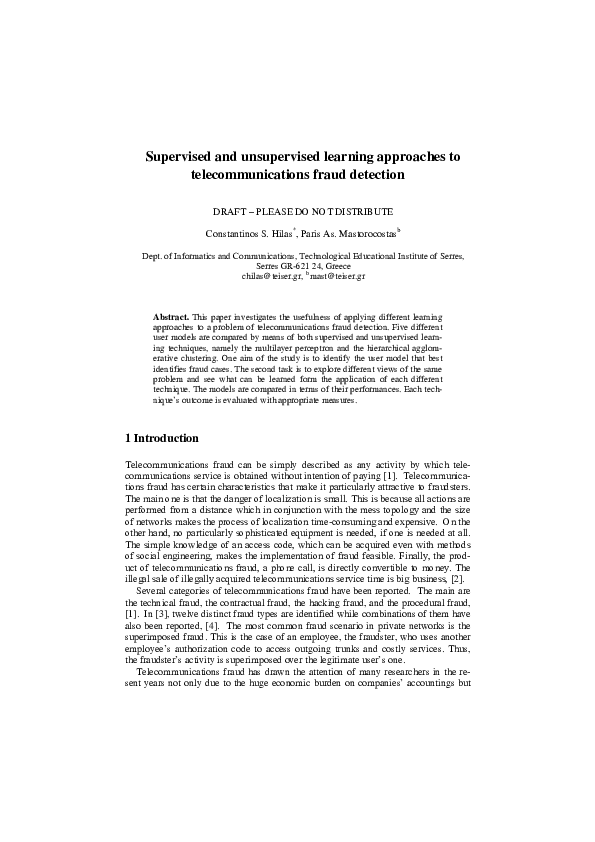 (PDF) An application of supervised and unsupervised learning approaches to telecommunications ...